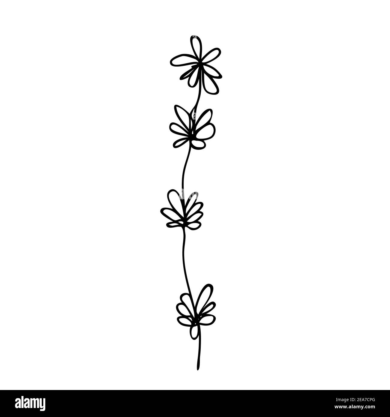 Hand drawn abstract floral sprig silhouette. Black and white outline ...