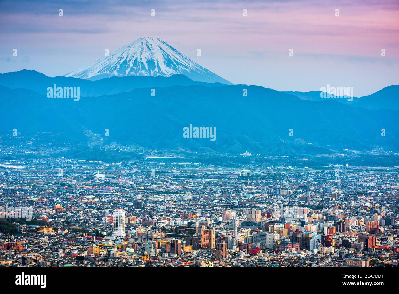 Kofu, Japan skyline with Mt. Fuji at dusk Stock Photo - Alamy