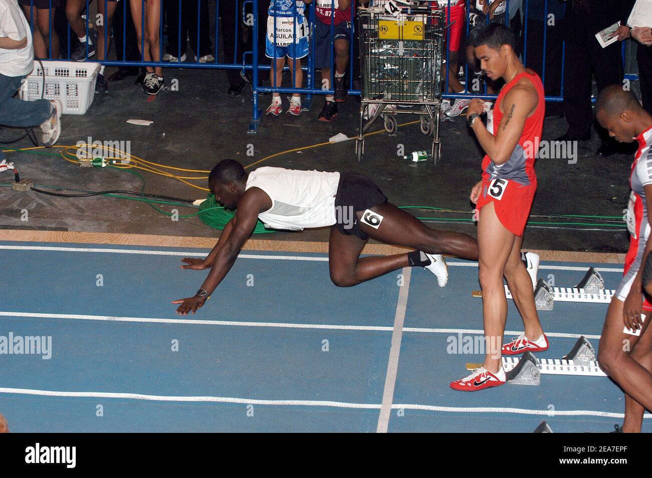 New York, February 6, 2004. The french athlete Ladji Doucoure runs the ...