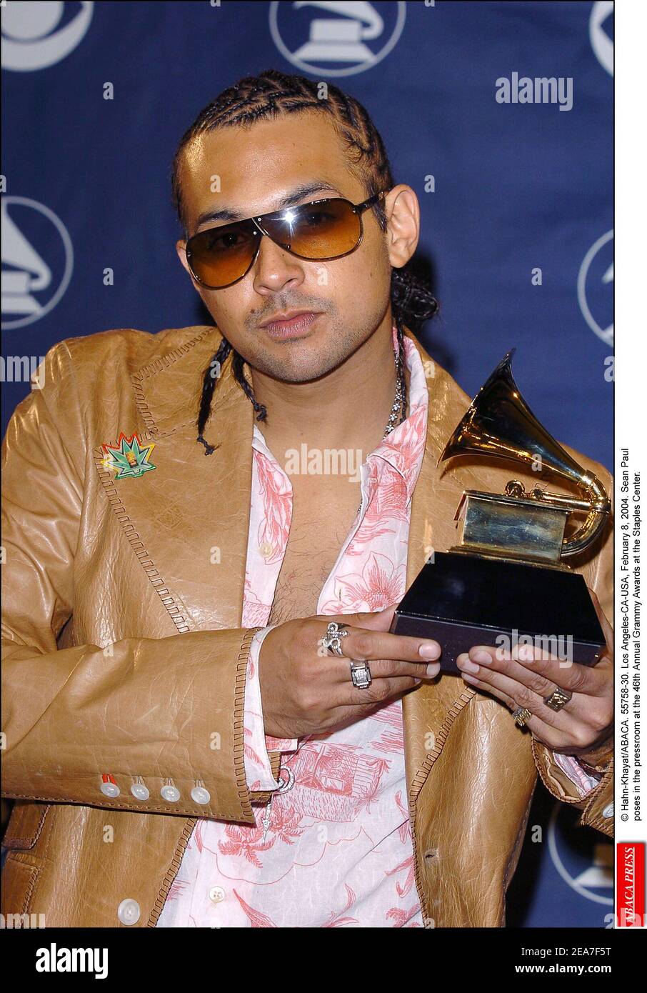 Sean Paul poses in the pressroom at the 46th Annual Grammy Awards at ...
