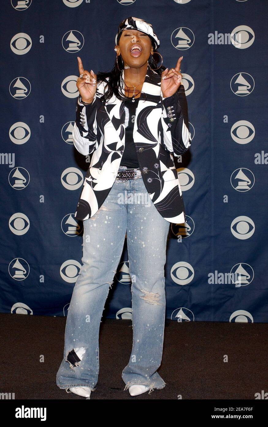 Missy Elliott poses in the pressroom at the 46th Annual Grammy Awards ...