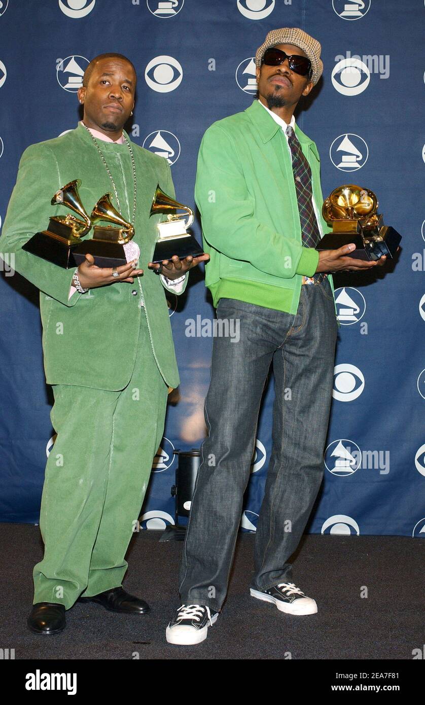 Outkast poses in the pressroom at the 46th Annual Grammy Awards at the ...