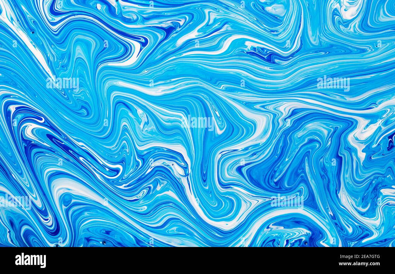 Free flowing blue and white acrylic paint. Random Waves and Curls ...