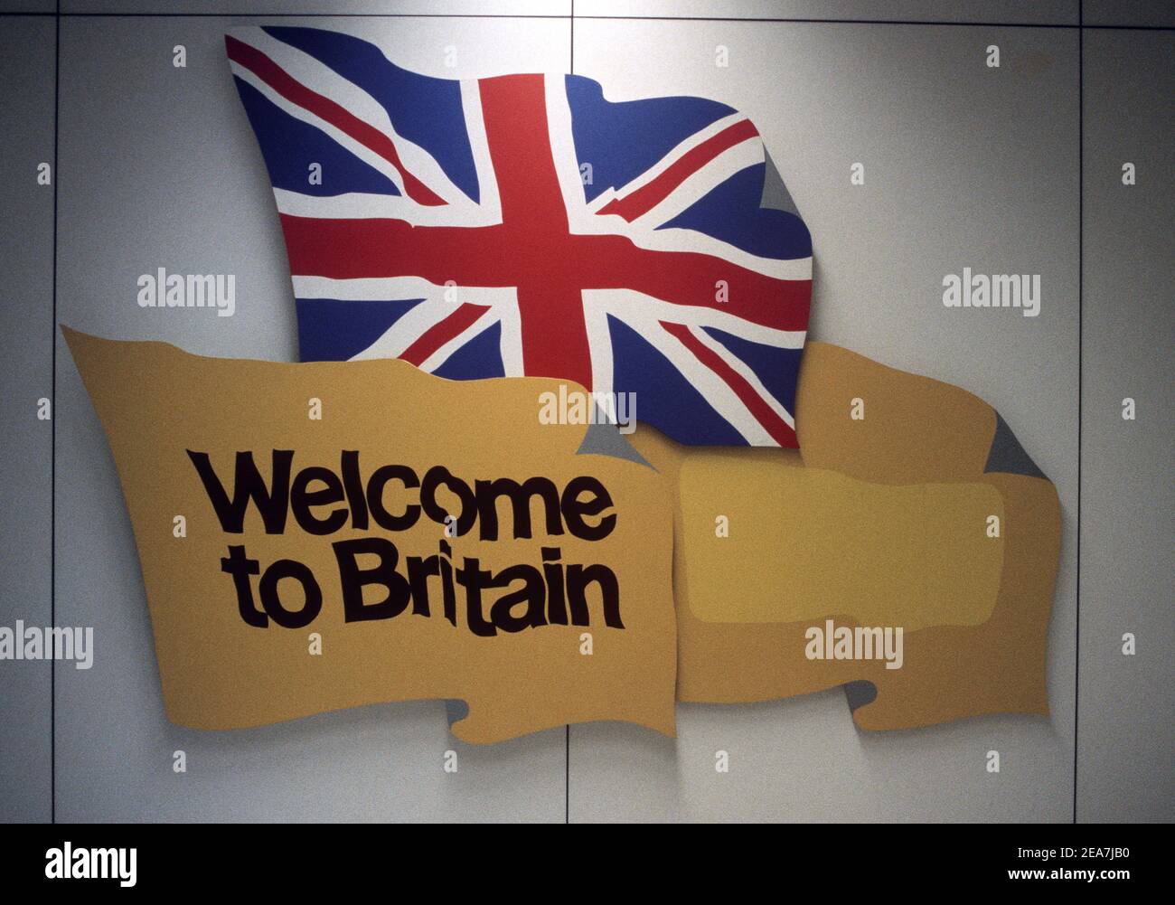 Welcome to Britain sign at Heathrow Airport, 1980s Stock Photo - Alamy
