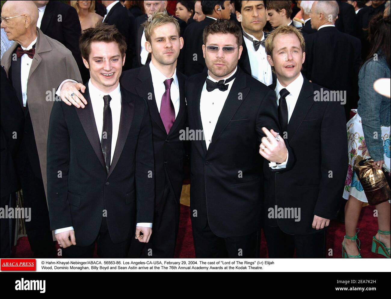 The cast of Lord of The Rings (l-r) Elijah Wood, Dominic Monaghan, Billy Boyd, Sean Astin and ...
