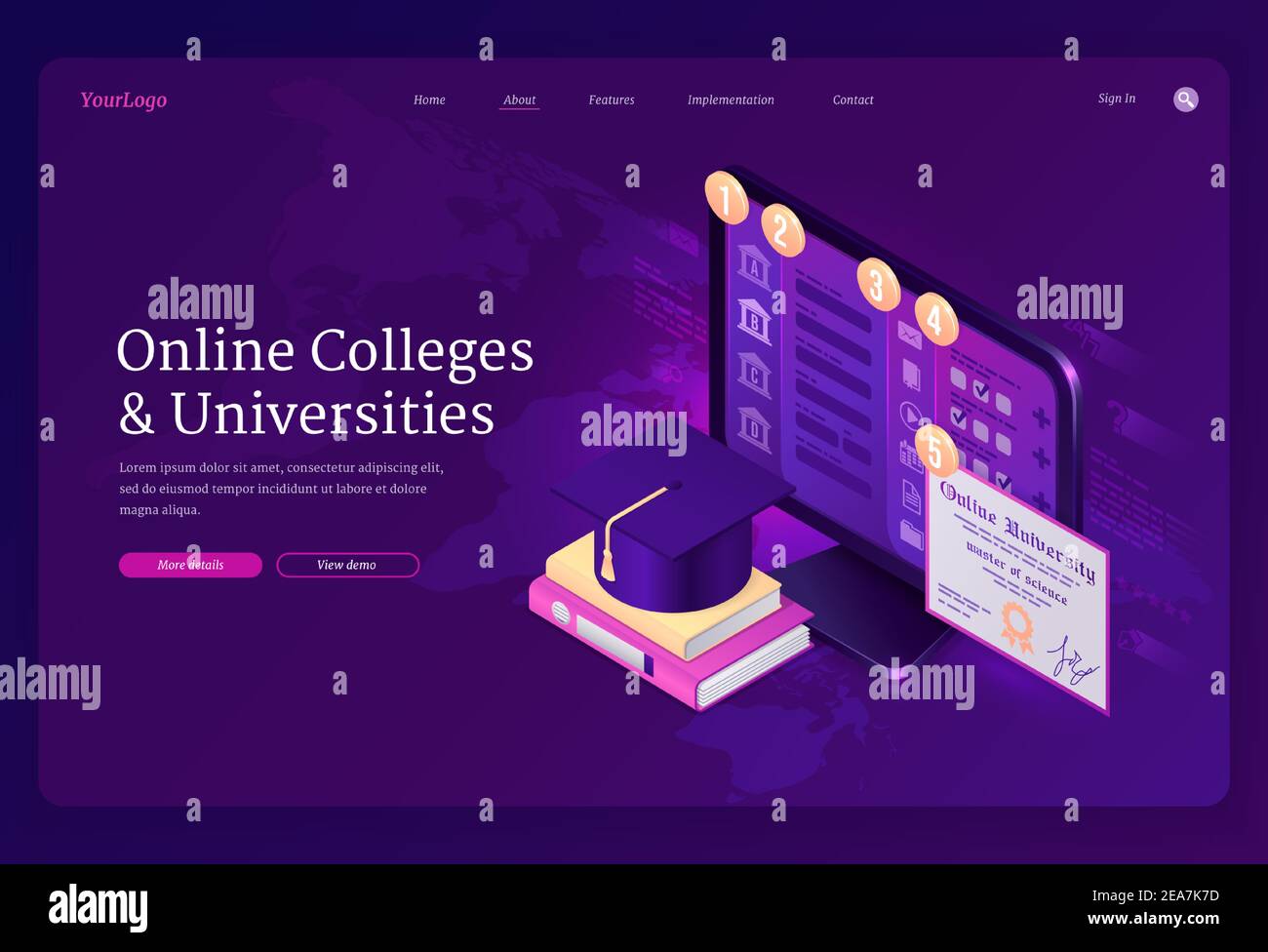 Online colleges and universities banner. Digital service for internet ...