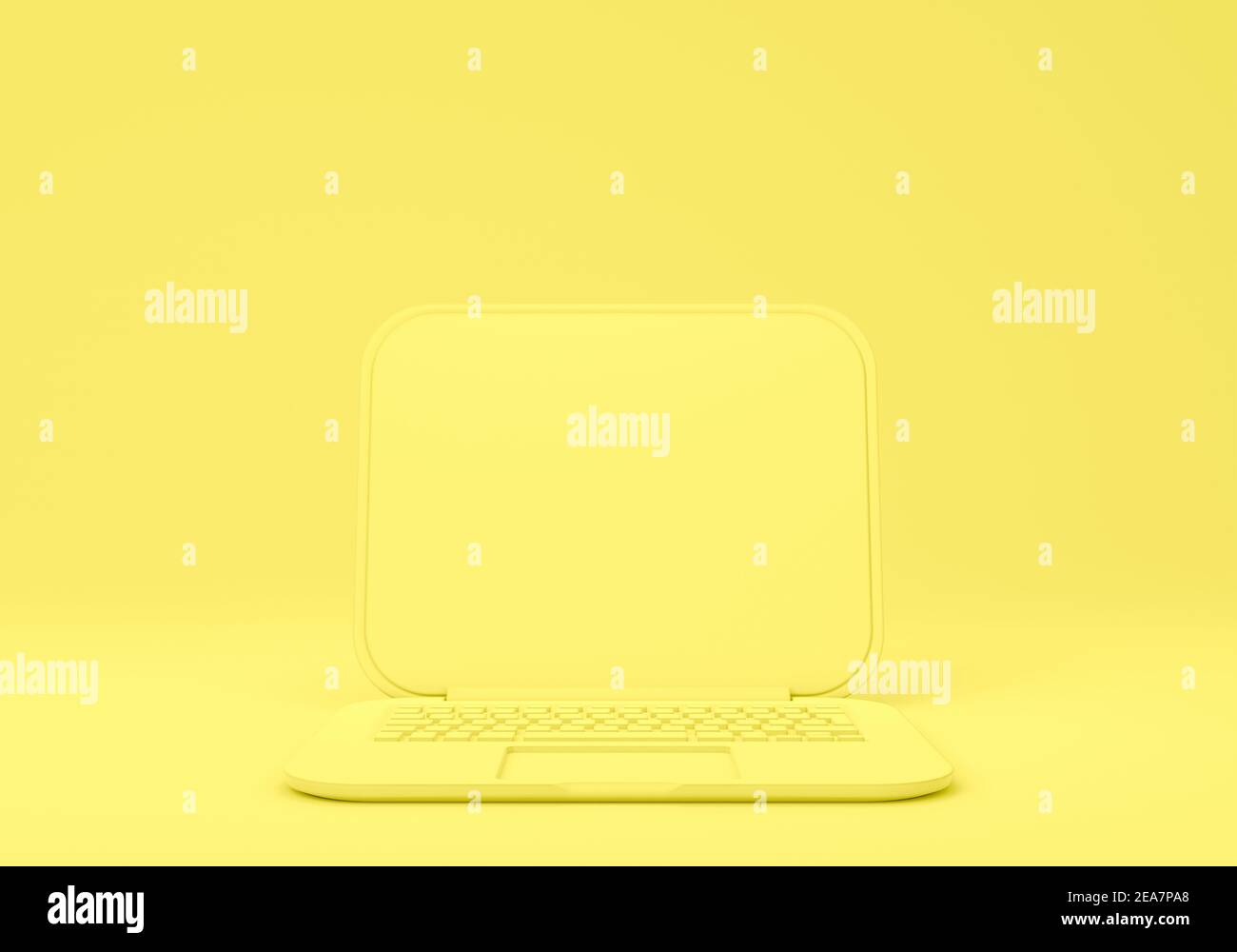 Yellow laptop with blank screen mockup on yellow background Stock Photo ...