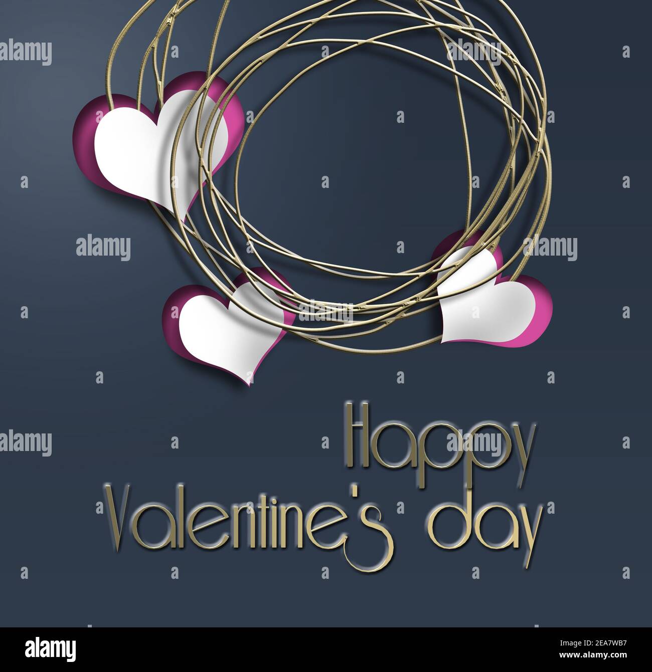 Elegant Happy valentine day card. Gold frame hearts on blue background ...