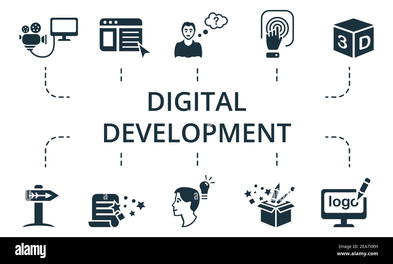 Digital Development icon set. Collection contain pack of pixel perfect ...