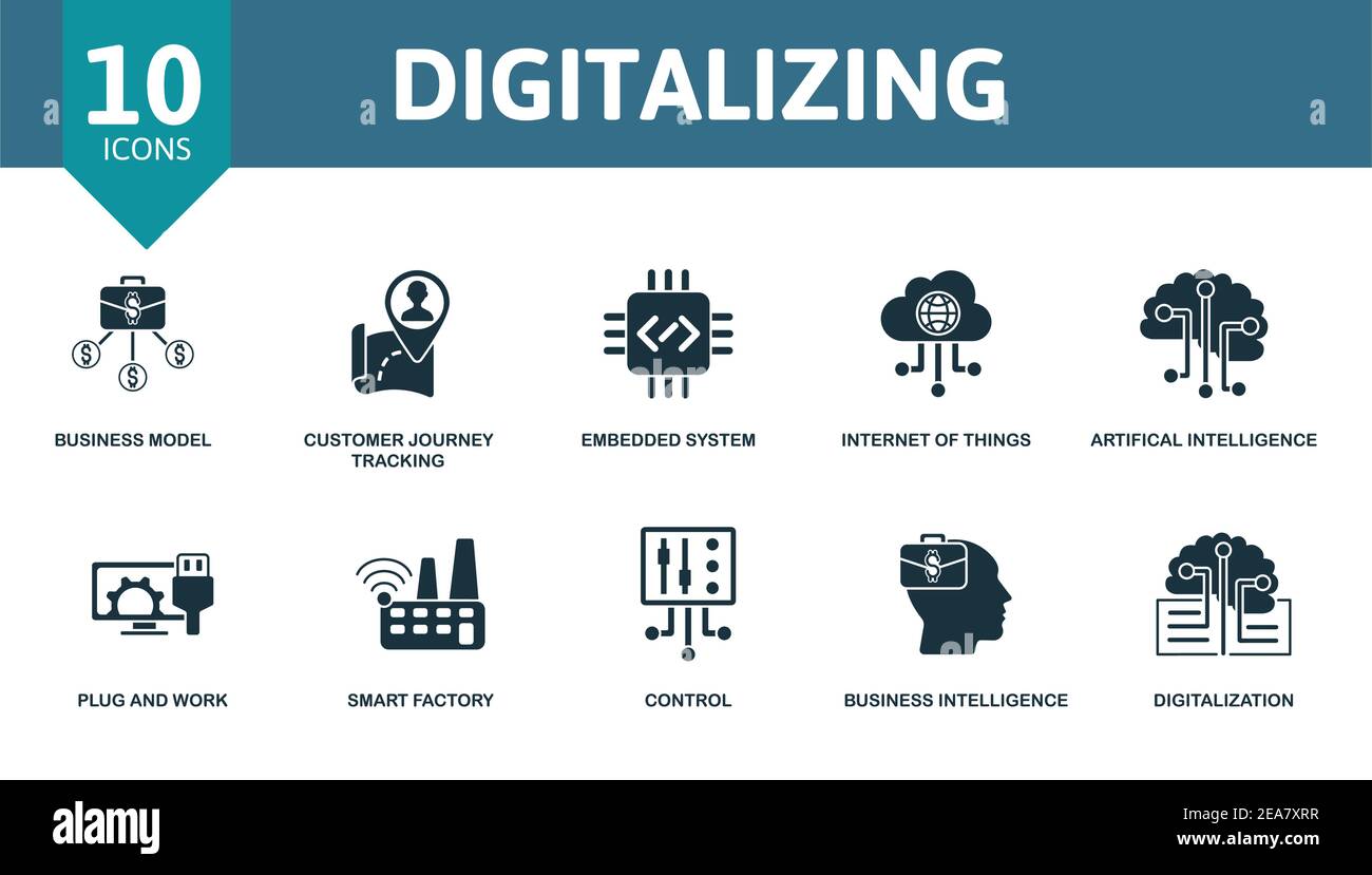 Digitalizing icon set. Collection contain mobility, business model ...