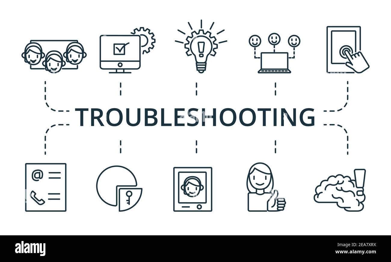 Troubleshooting icon set. Collection contain pack of pixel perfect ...