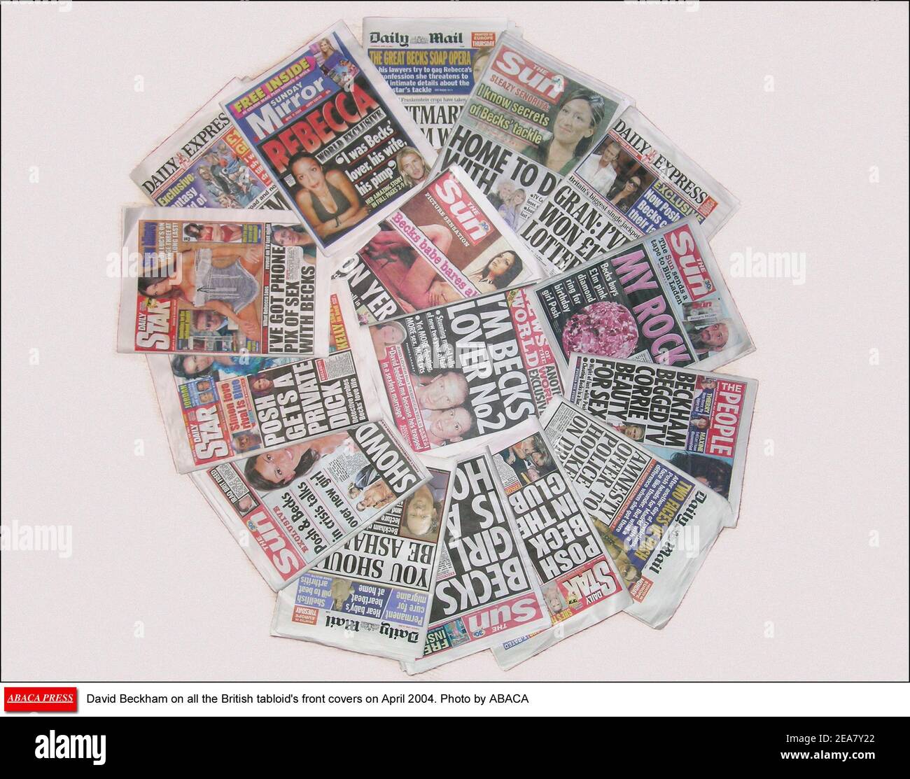 David Beckham on all the British tabloid's front covers on April 2004 ...