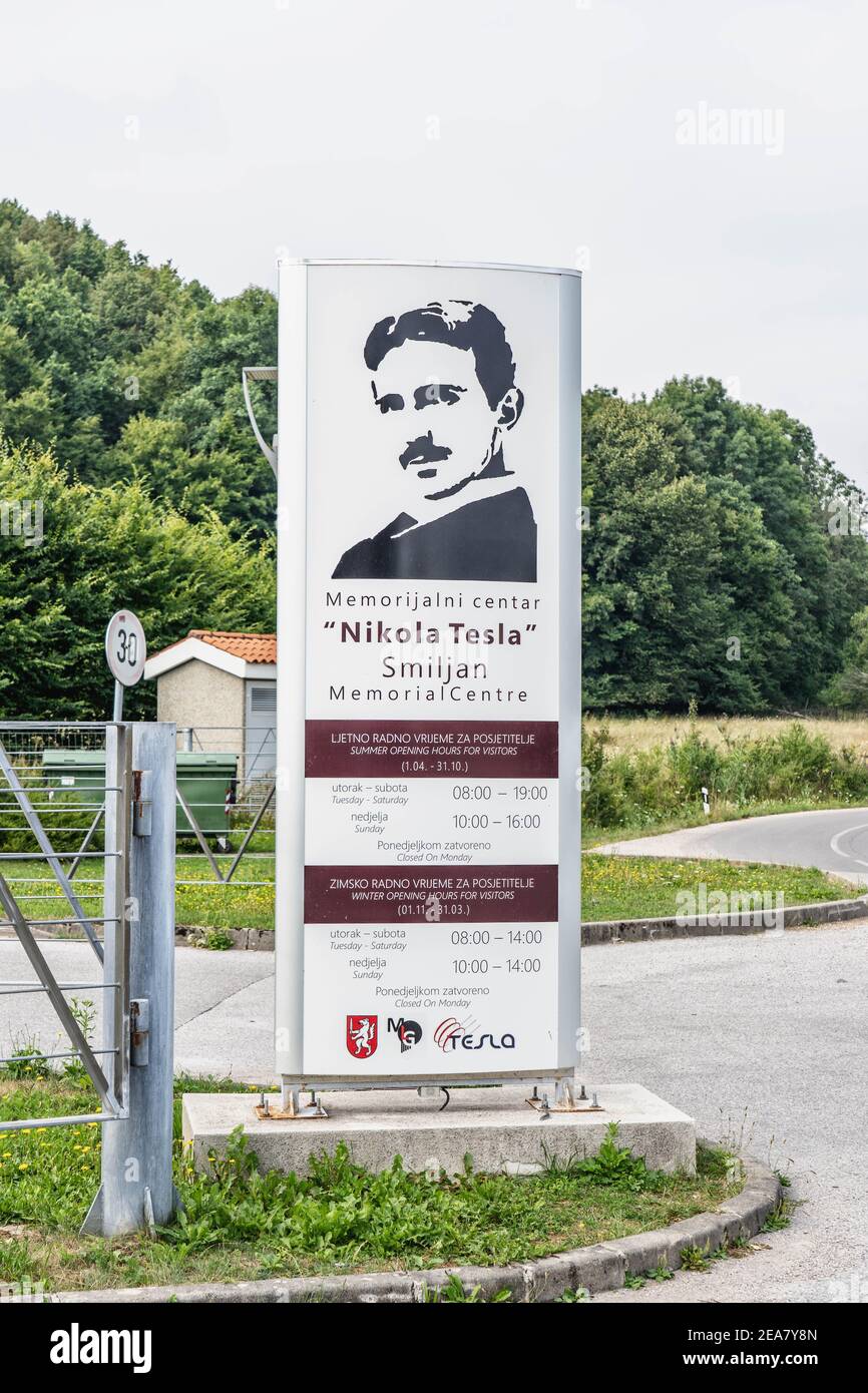 Smiljan, Croatia - Aug 12, 2020: Nikola Tesla Memorial Centre entrance ...