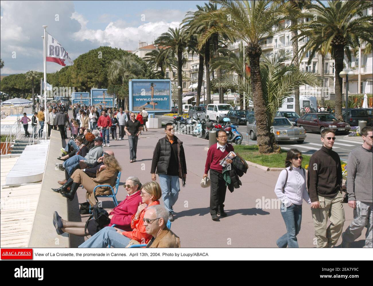 View of La Croisette, the promenade in Cannes. April 13th, 2004. Photo ...