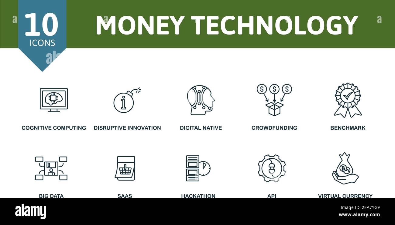 Money Technology icon set. Collection contain digital native, online ...