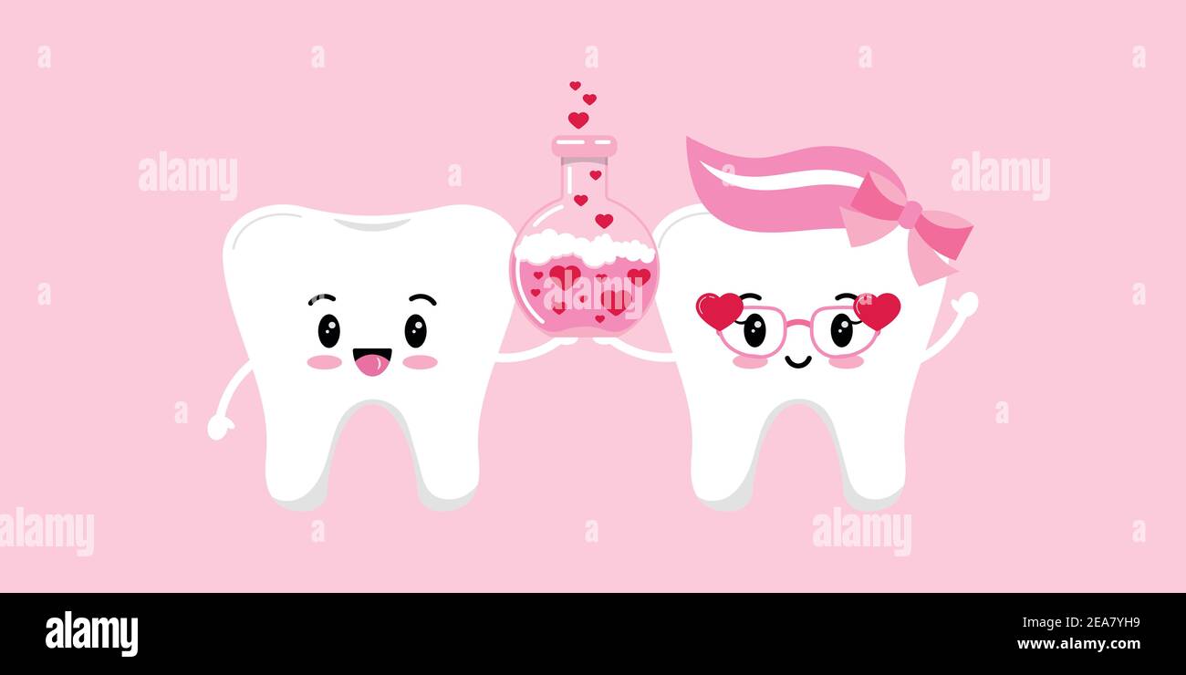 Tooth couple in love with chemistry flask and hearts Stock Vector Image ...