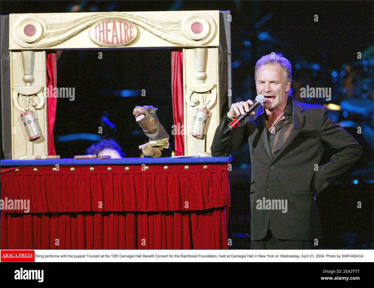Sting performs with the puppet Triumph at the 12th Carnegie Hall ...