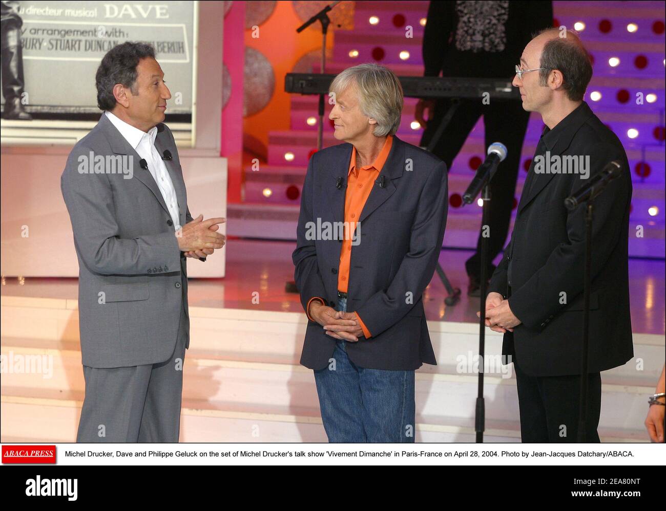 Michel Drucker, Dave and Philippe Geluck on the set of Michel Drucker's ...
