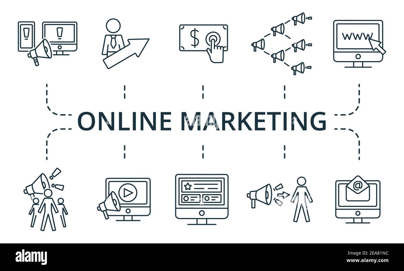 Online Marketing icon set. Collection contain pack of pixel perfect ...