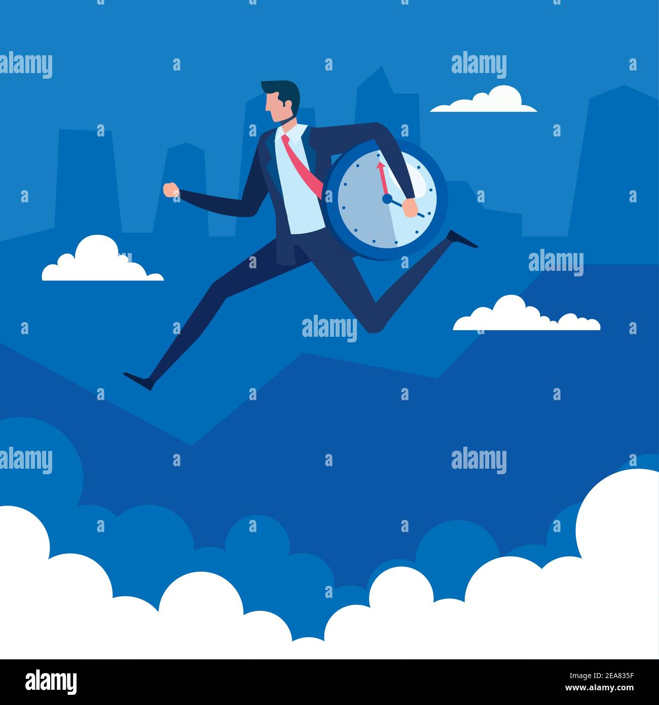 elegant businessman worker running with watch character Stock Vector ...