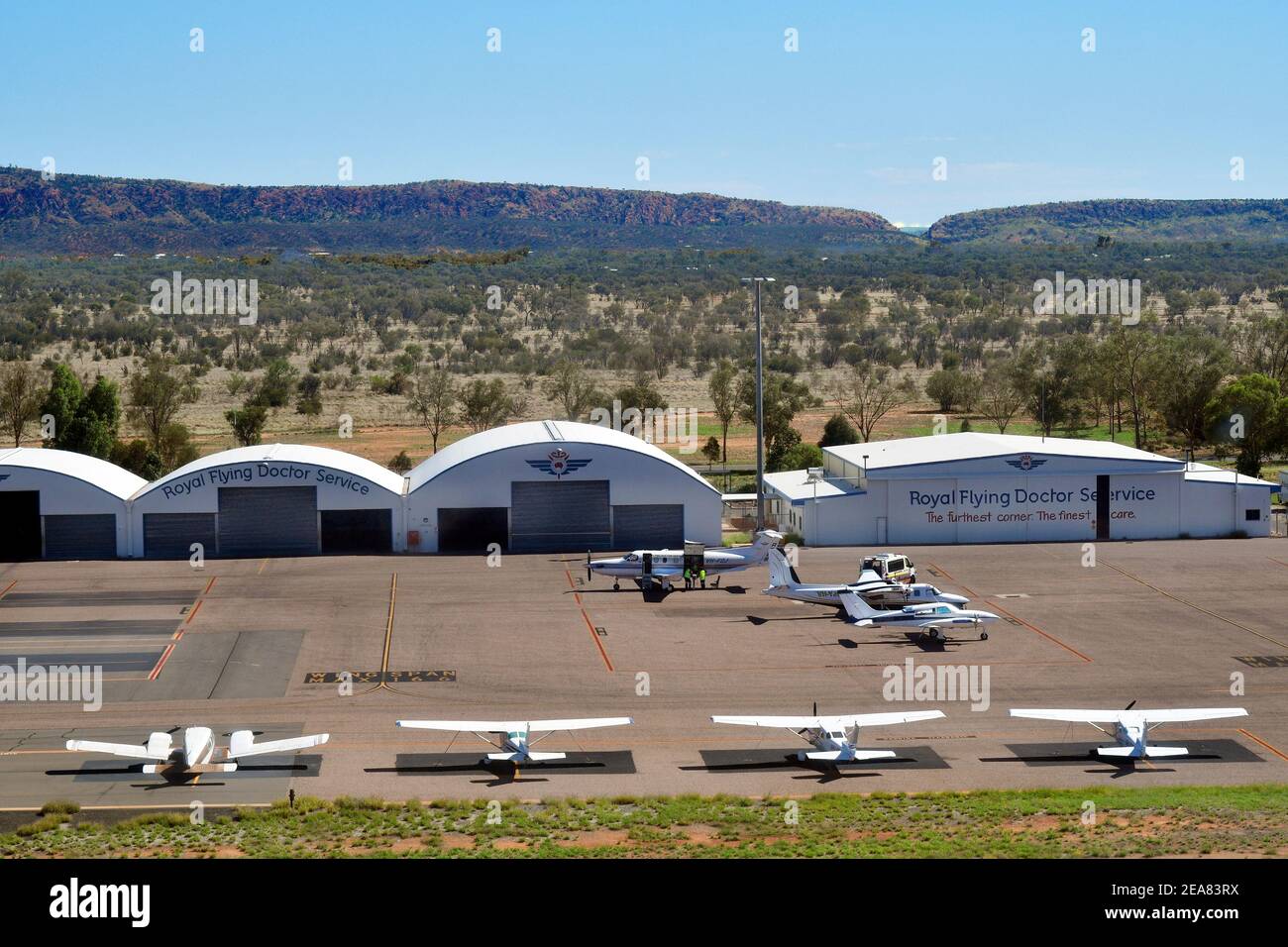 Alice Springs, NT, Australia - November 21, 2017: Aircrafts and hangars ...