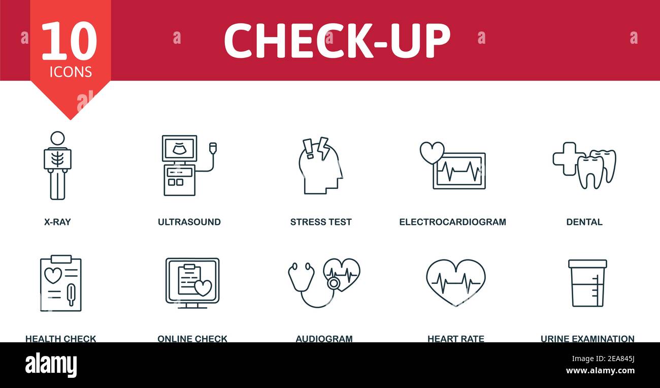 Check Up icon set. Collection contain vital sign, electrocardiogram, x ...