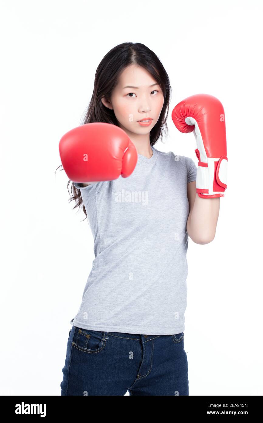 Attractive asian female boxer training hi-res stock photography and ...