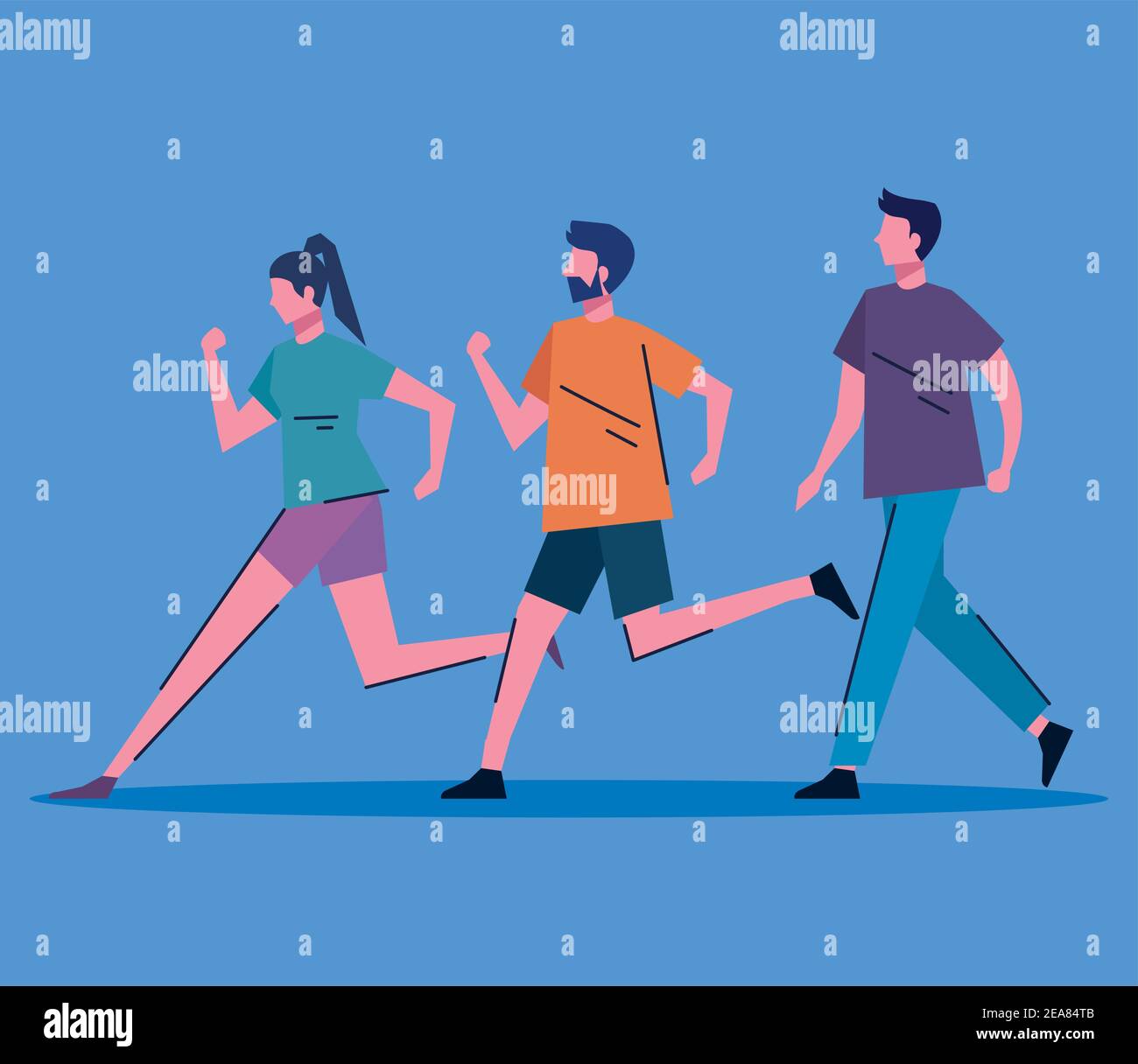 young people running and walking characters Stock Vector Image & Art ...
