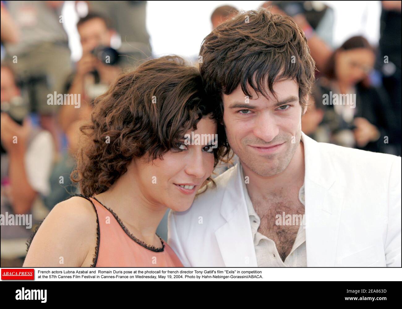 French actors Lubna Azabal and Romain Duris pose at the photocall for ...