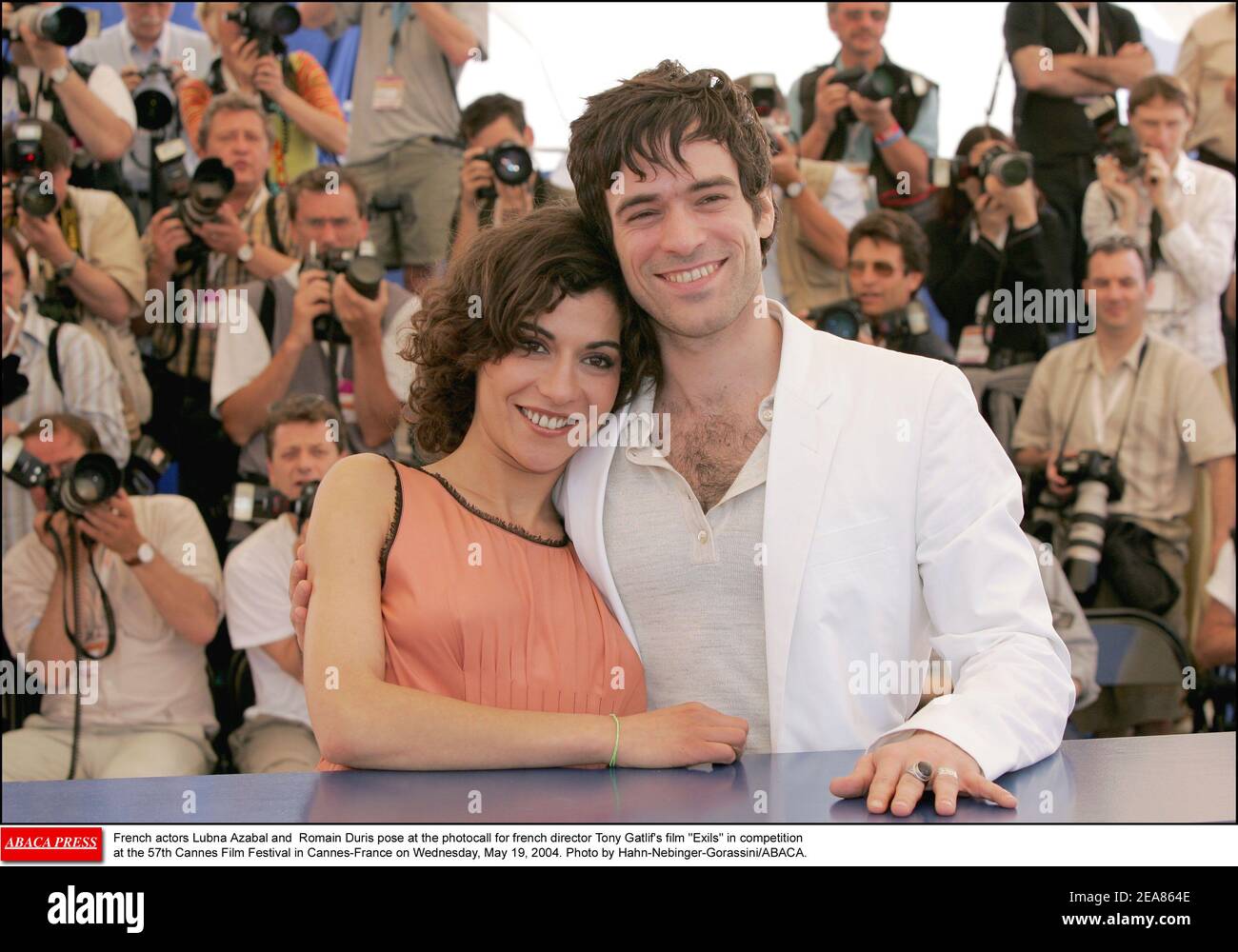 French actors Lubna Azabal and Romain Duris pose at the photocall for ...