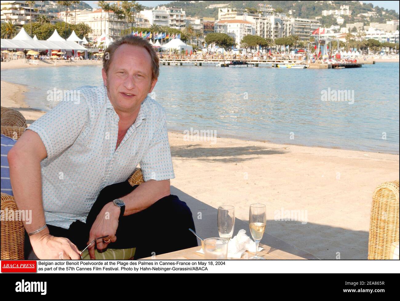 Belgian actor Benoit Poelvoorde at the Plage des Palmes in Cannes ...