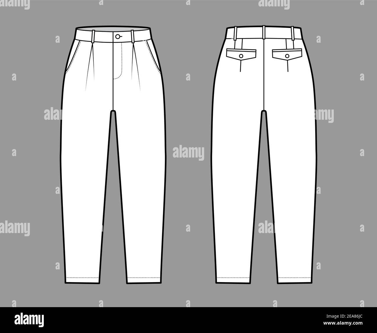 Capri pants technical fashion illustration with belt loops, calf length ...