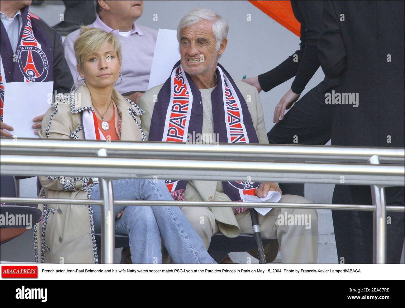 French actor Jean-Paul Belmondo and his wife Natty watch soccer match ...
