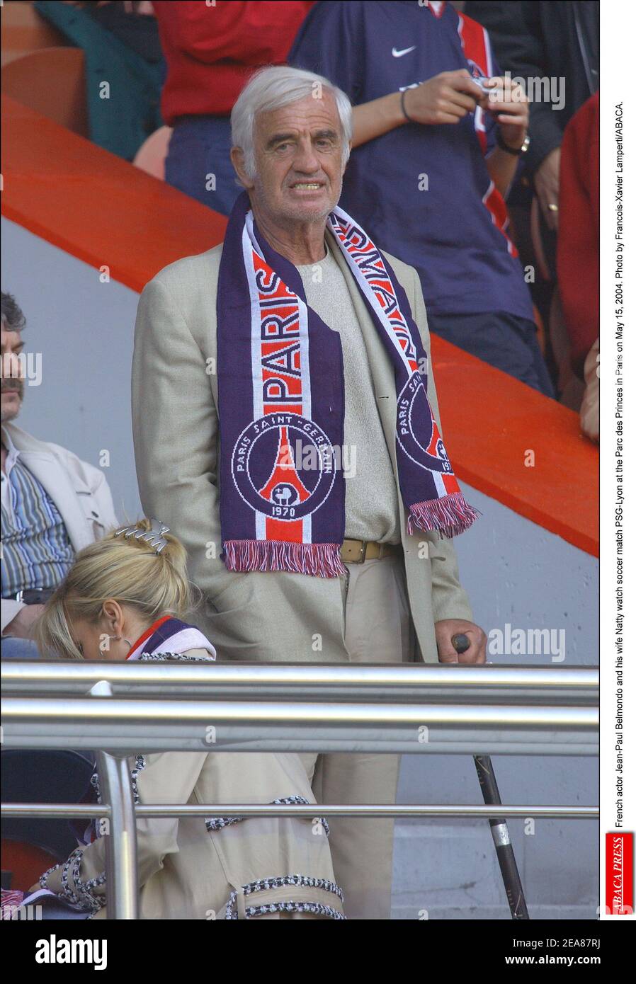 French actor Jean-Paul Belmondo and his wife Natty watch soccer match ...
