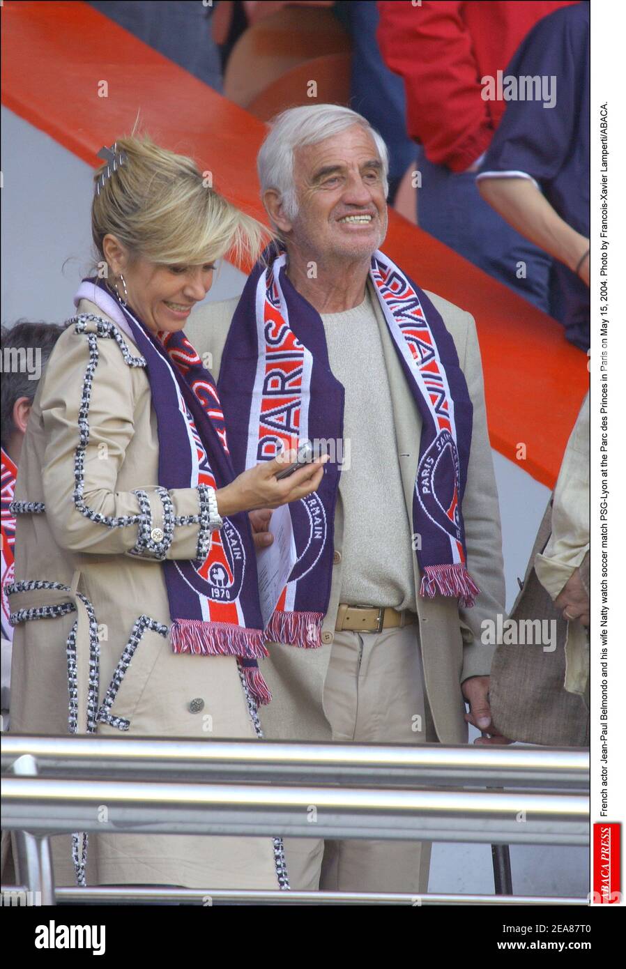 French actor Jean-Paul Belmondo and his wife Natty watch soccer match ...