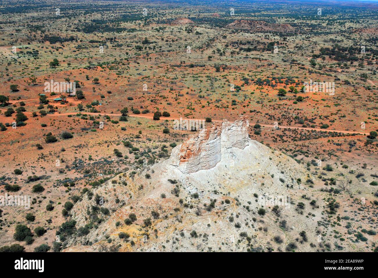 Australia, NT, aerial view of Chambers Pillar historical reserve with ...