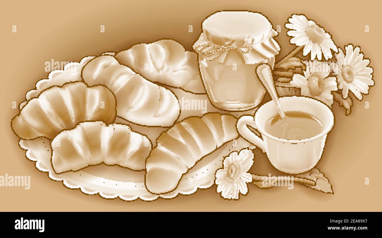 Buns honey and tea hand drawn vector doodle illustration Stock Vector ...