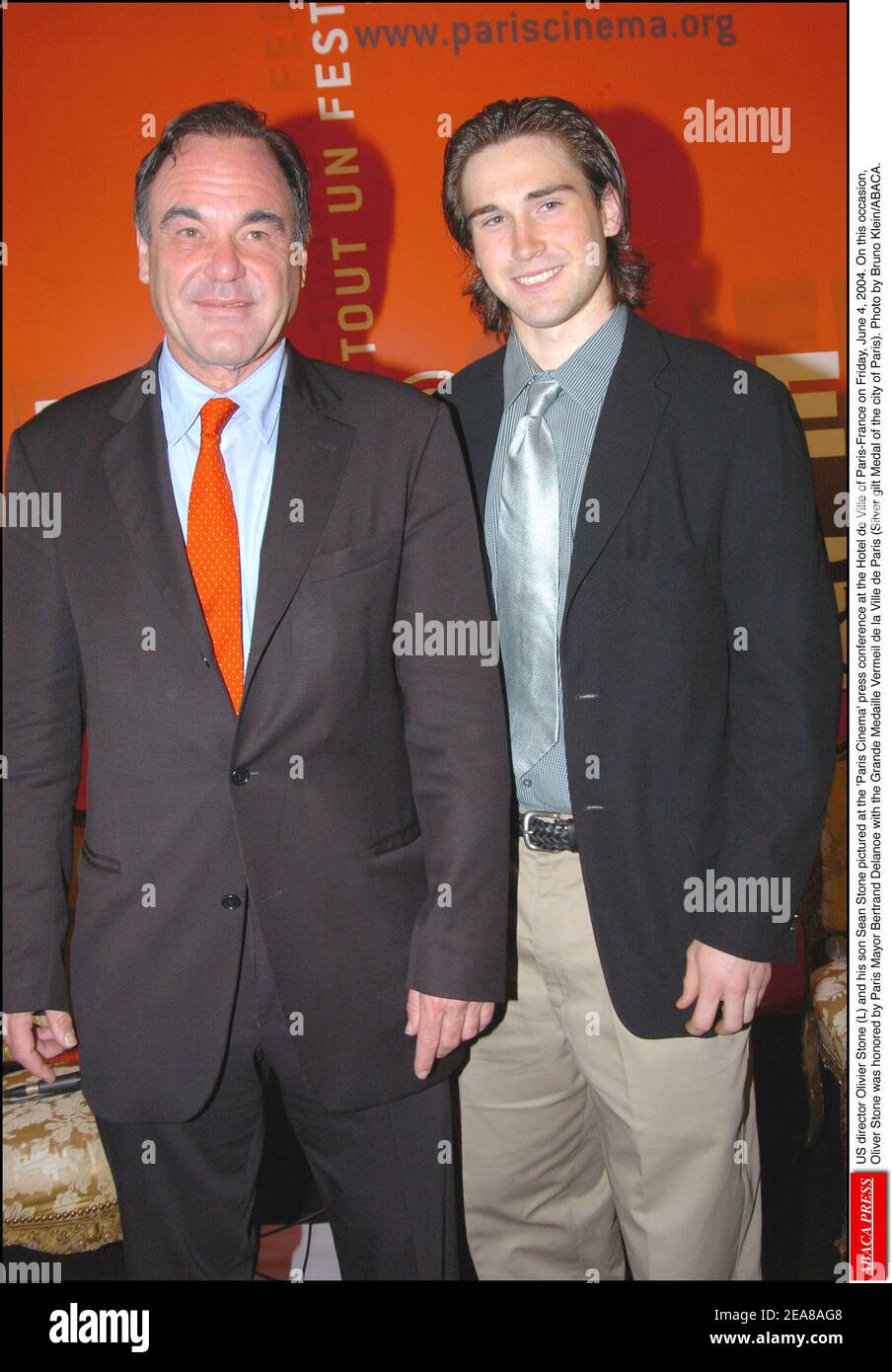 US director Oliver Stone (L) and his son Sean Stone pictured at the ...