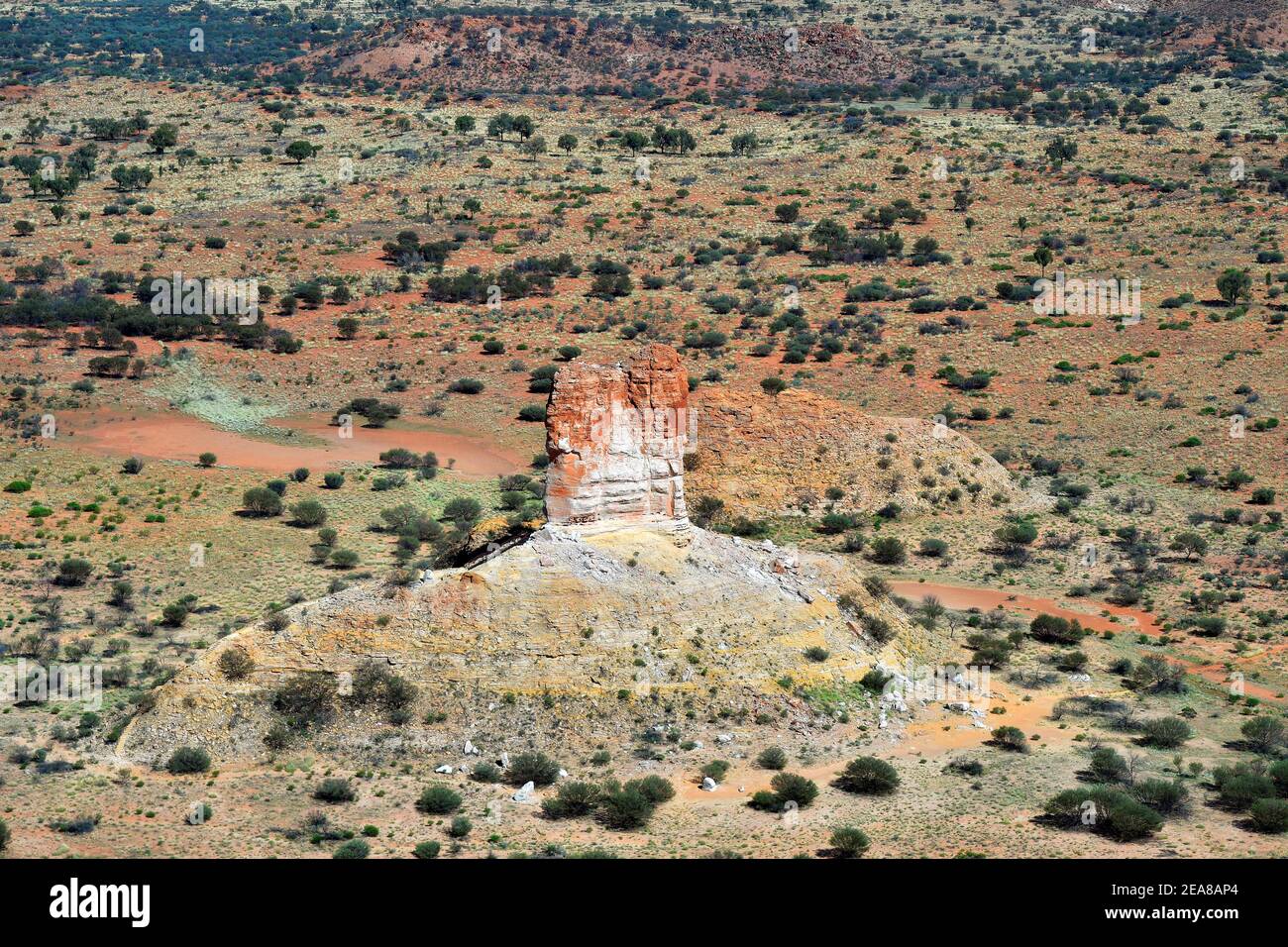 Australia, NT, aerial view of remarkable Chambers Pillar rock in ...