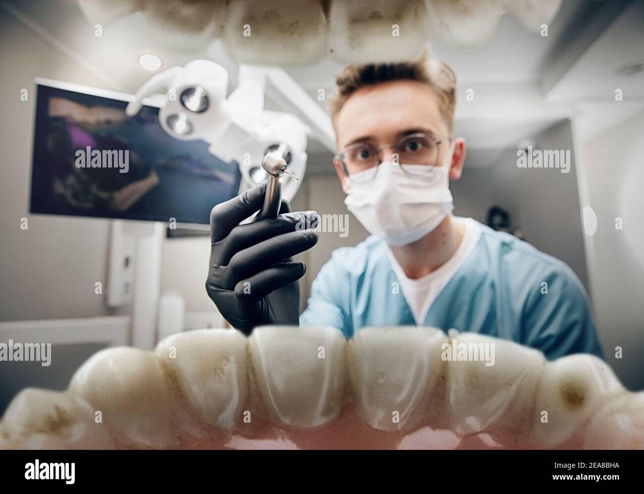 Medicine. Doctor looking into mouth, checking, examining teeth. Using ...