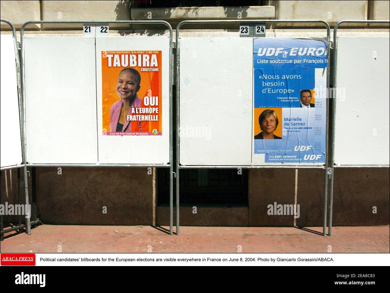 Political candidates' billboards for the European elections are visible ...