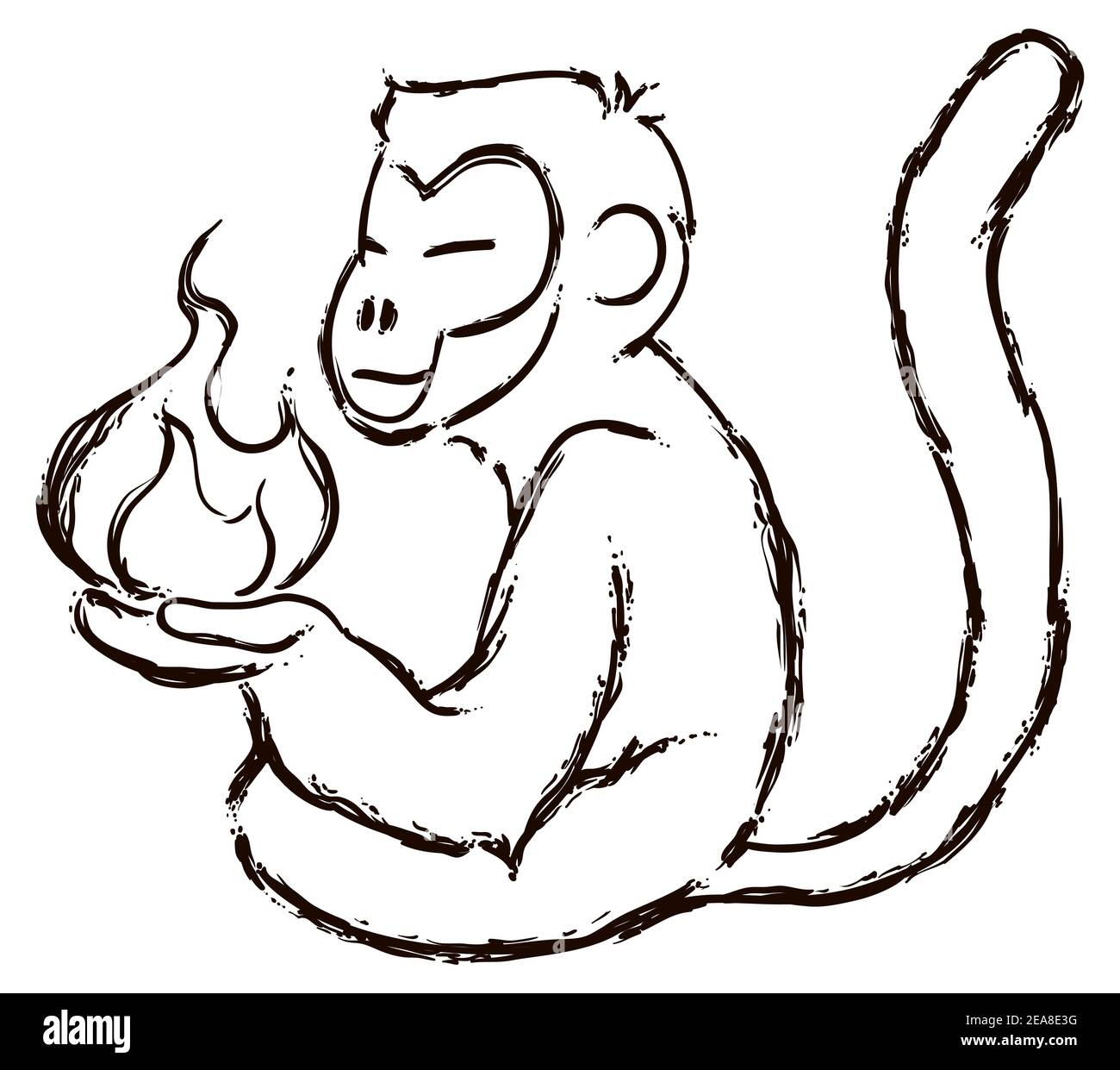Monkey design in brushstroke style holding the fire element, according ...