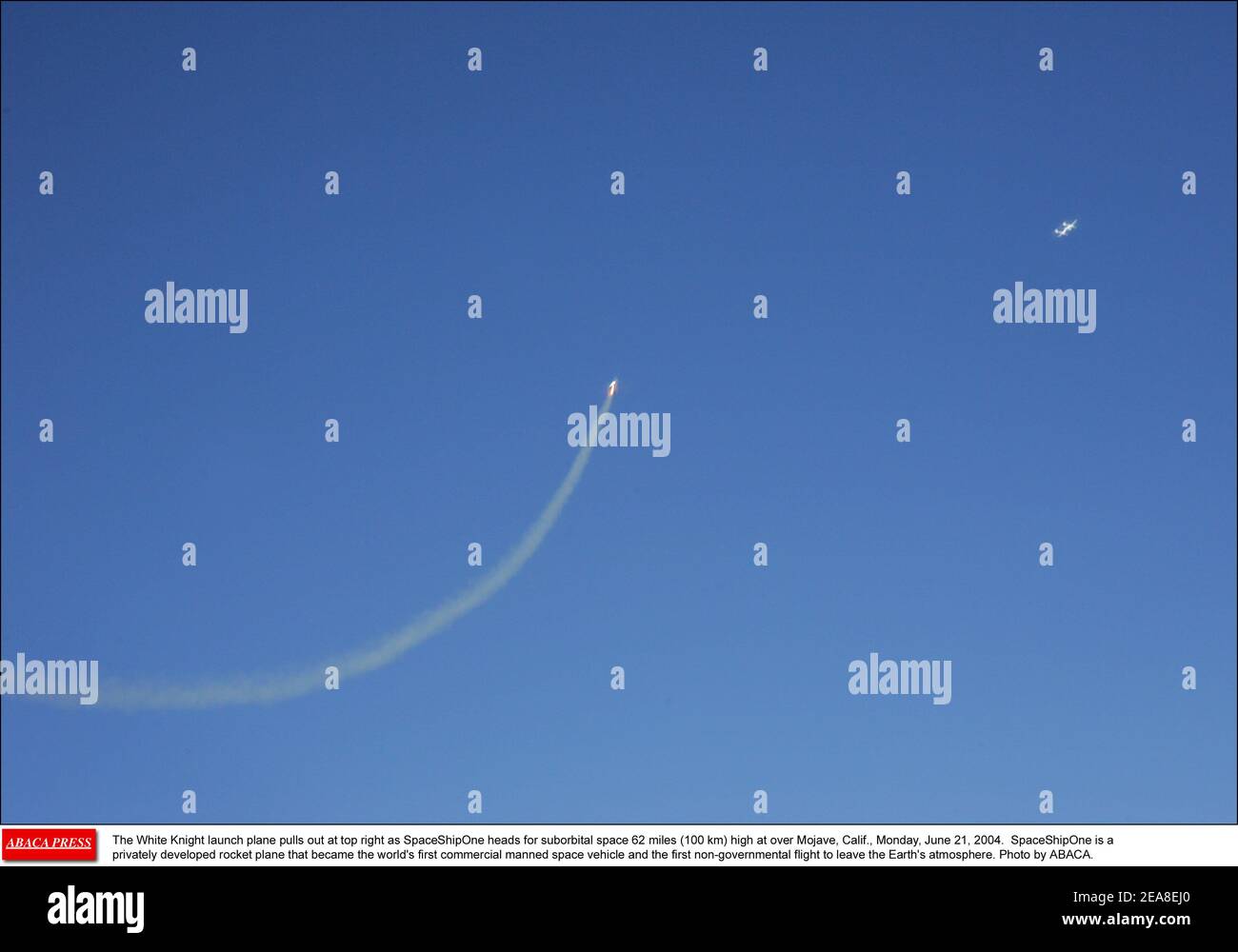 The White Knight launch plane pulls out at top right as SpaceShipOne ...