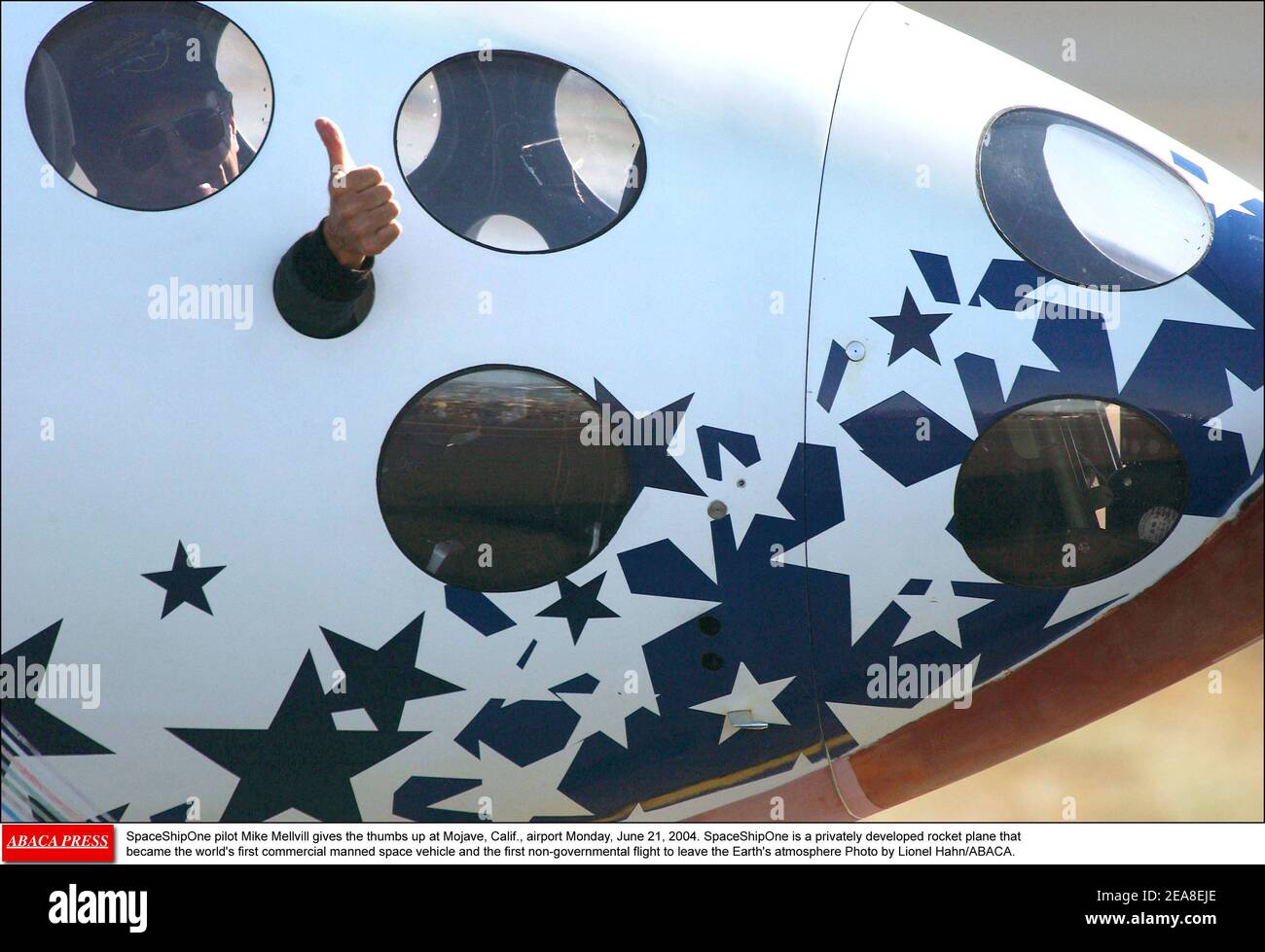SpaceShipOne pilot Mike Mellvill gives the thumbs up at Mojave, Calif ...