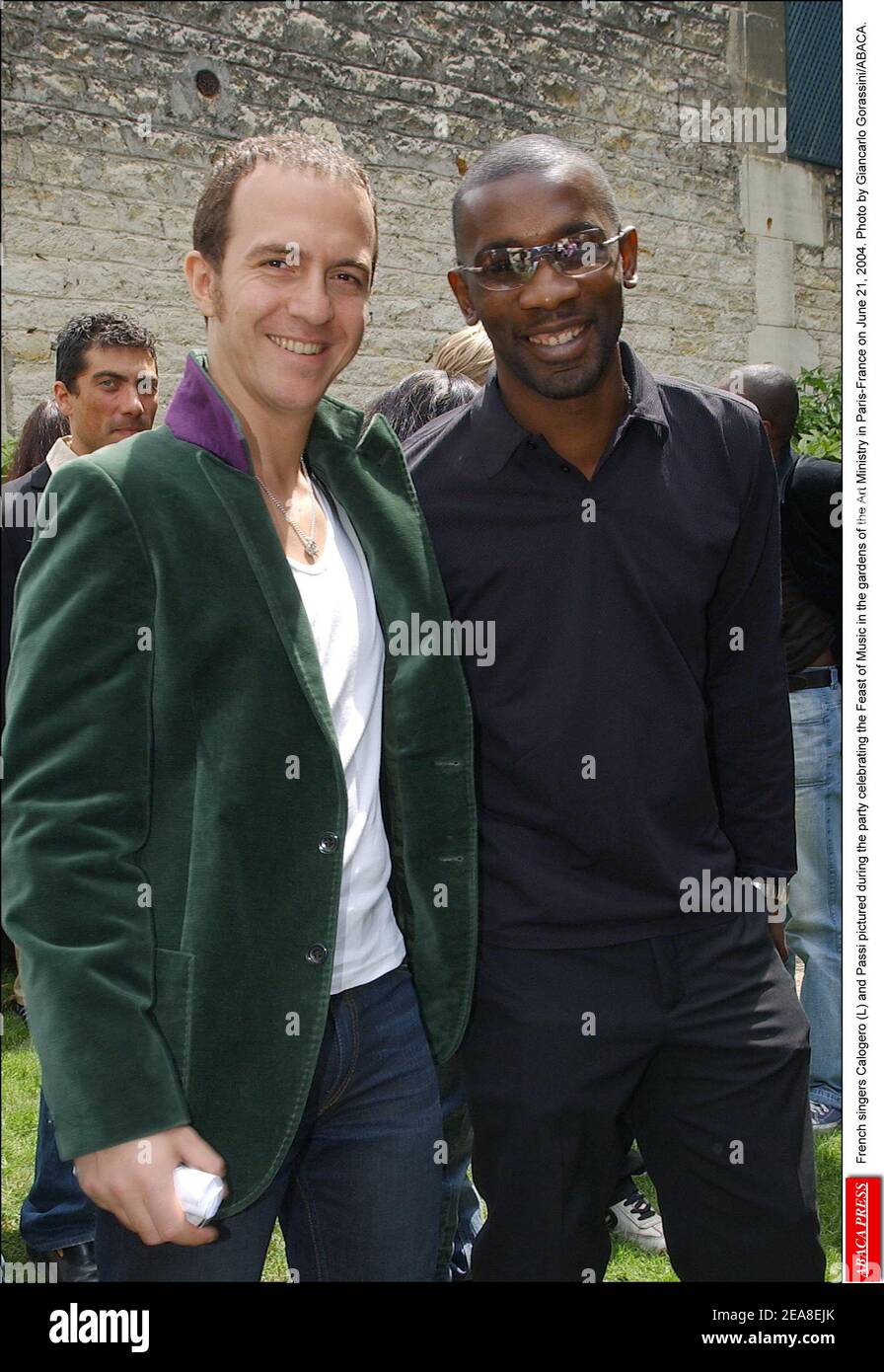 French singers Calogero (L) and Passi pictured during the party ...