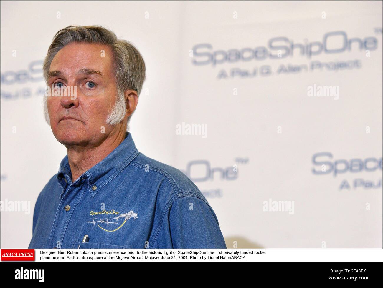 Designer Burt Rutan holds a press conference prior to the historic ...