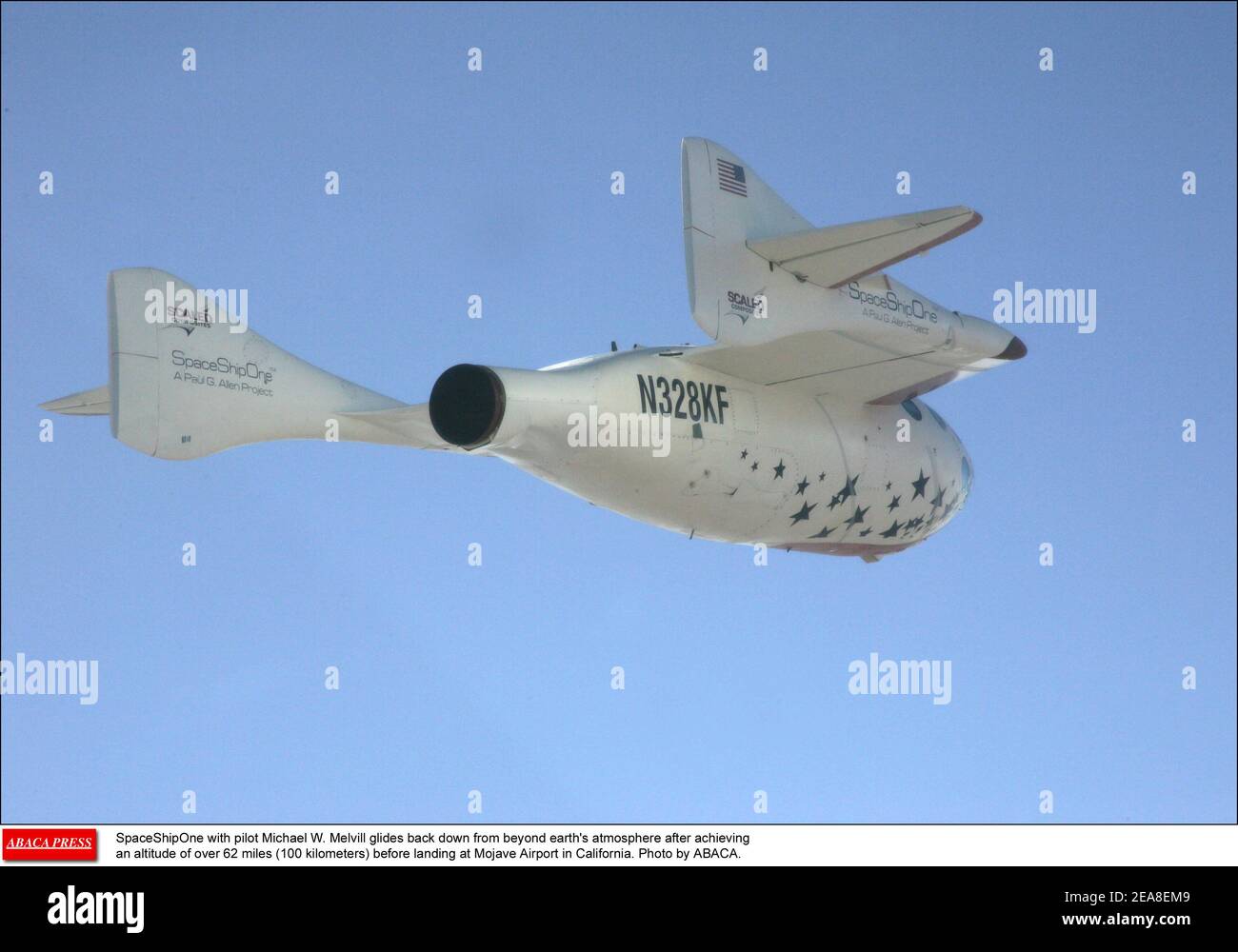 SpaceShipOne with pilot Michael W. Melvill glides back down from beyond ...