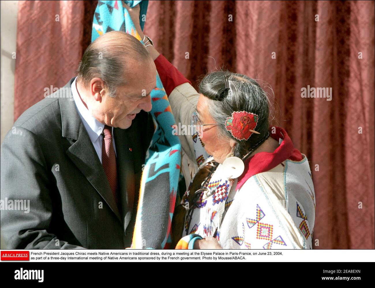French President Jacques Chirac meets Native Americans in traditional ...
