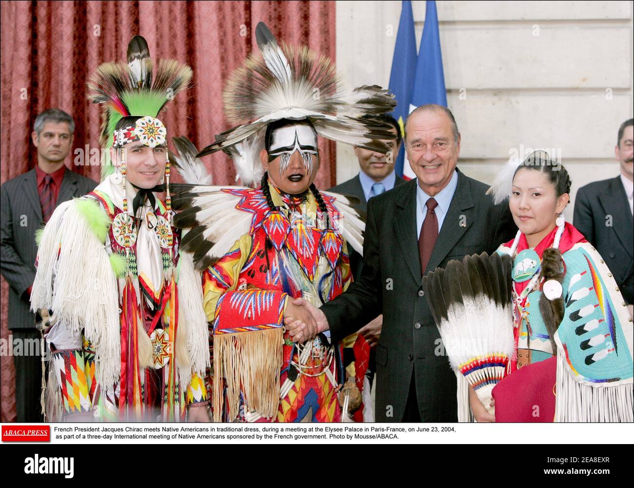 French President Jacques Chirac meets Native Americans in traditional ...