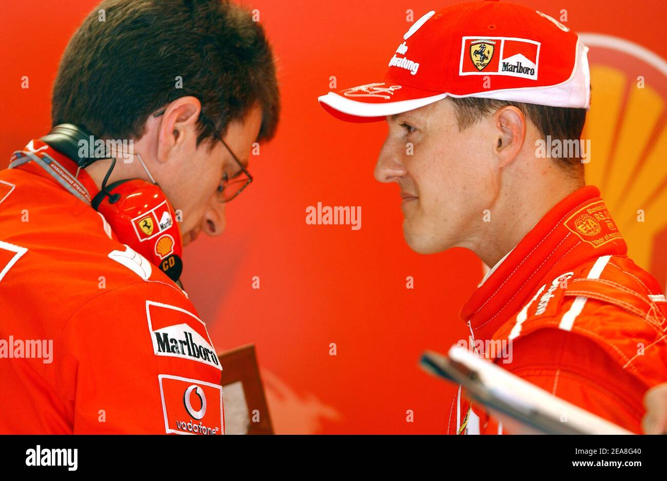 German Formula 1 driver Michael Schumacher (team Ferrari) with ingenior ...